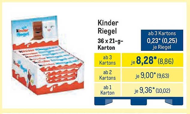Kinder Riegel 36 X 21-G-Karton Angebot bei METRO - ProspektGuru.de