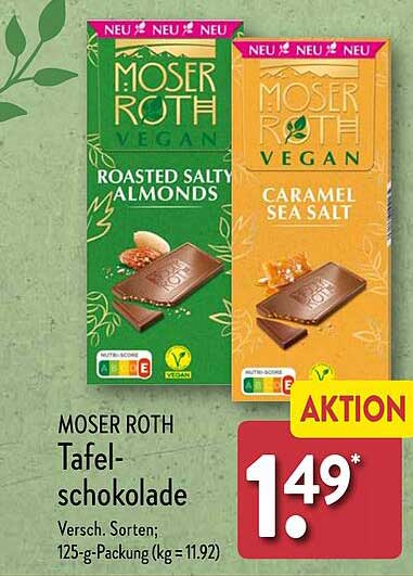 Moser Roth Tafel-Schokolade Angebot bei Aldi Nord