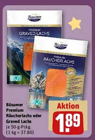 Büsumer Premium Räucherlachs Oder Graved Lachs Angebot bei REWE Kaufpark