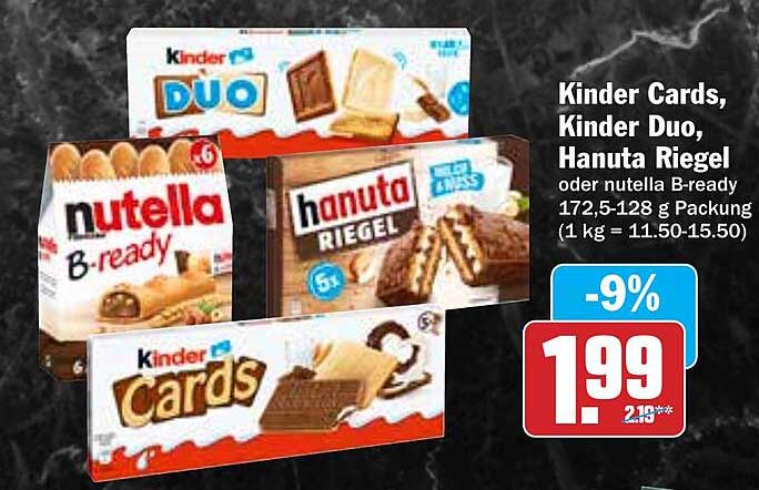 Kinder Cards, Kinder Duo, Hanuta Riegel, Nutella B-Ready Angebot bei ...