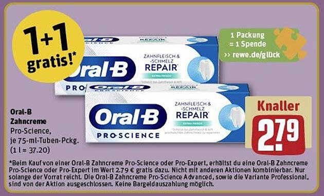 Oral-B Zahnpasta Pro-Science Angebot bei REWE - ProspektGuru.de