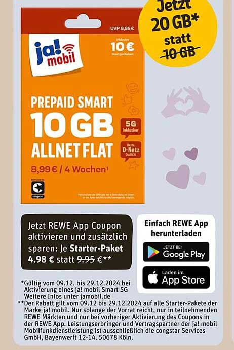 Prepaid Smart 10 Gb Allnet Flat Angebot bei REWE Center
