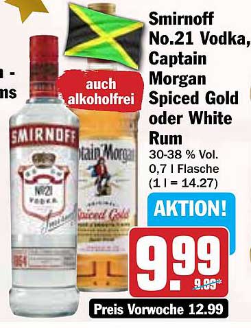 Smirnoff No.21 Vodka, Captain Morgan Spiced Gold Oder White Rum Angebot ...
