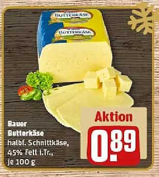 Bauer Butterkäse Halb. Schnittkäse, 45% Fett I.tr., Je 100 G Angebot ...