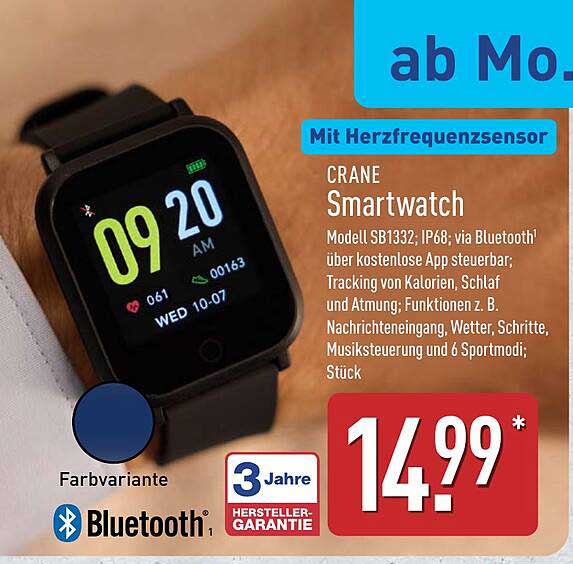 Crane Smartwatch Mit Herzfrequenzsensor Angebot bei Aldi Nord ...