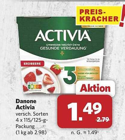 Danone Activia Erdbeere 4 X 115/125-G-Packung Angebot bei Combi ...