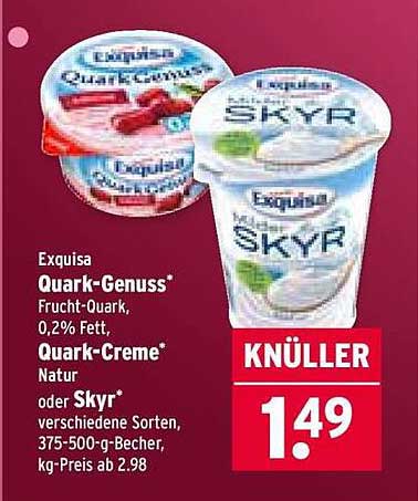 Exquisa Quark-Genuss Frucht-Quark, 0,2% Fett Oder Quark-Creme Natur ...