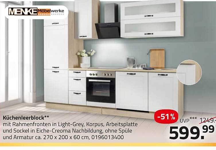Küchenleerblock In Light-Grey Mit Eiche-Creoma Nachbildung Angebot bei ...