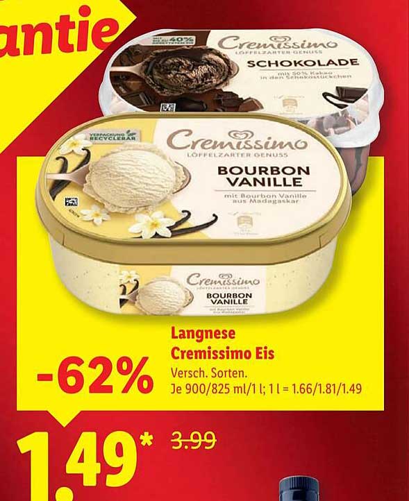 Langnese Cremissimo Bourbon Vanille 825-900 Ml Angebot bei Globus ...