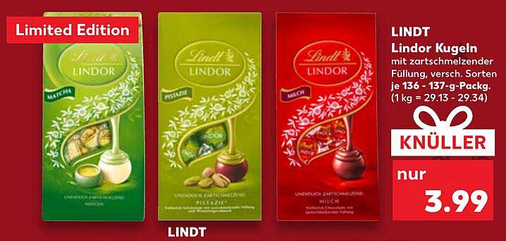 Lindt Lindor Kugeln Mit Zartschmelzender Füllung, Verschiedene Sorten ...