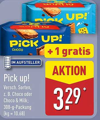 Pick Up! Choco Oder Milk - 308-G-Packung + 1 Gratis Angebot bei Aldi ...
