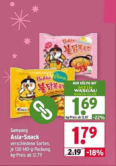 Samyang Asia-Snack Verschiedene Sorten, Je 130-140-G-Packung Angebot ...