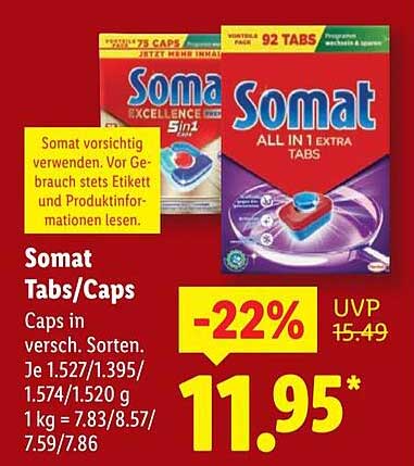 Somat Tabs/Caps - 22% Rabatt Auf Die Beliebten Geschirrspültabs Angebot ...