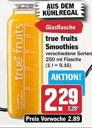 True Fruits Smoothies 250 Ml Glasflasche Angebot bei Hit - ProspektGuru.de