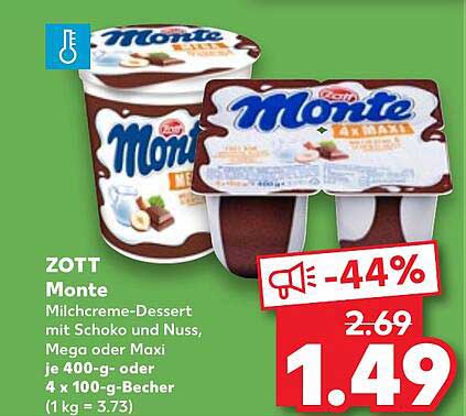 Zott Monte Milchcreme-Dessert Mit Schoko Und Nuss - Mega Oder Maxi ...
