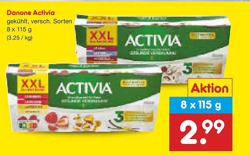 Danone Activia Gekühlt, Versch. Sorten 8 X 115 G Angebot bei Netto ...