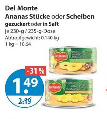 Del Monte Ananas Scheiben I.eigenen Saft Angebot bei Hit - ProspektGuru.de