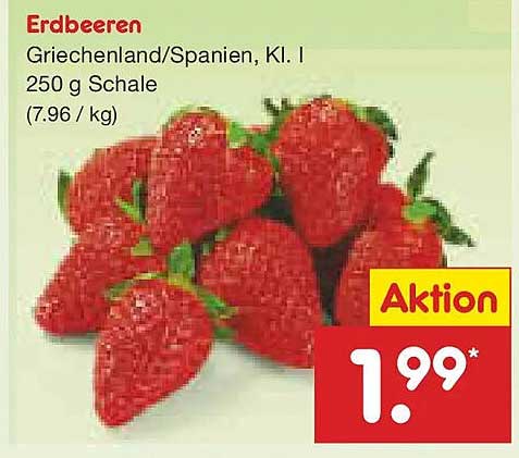 Erdbeeren Griechenland/Spanien, Kl. I 250 G Schale Angebot bei Netto ...