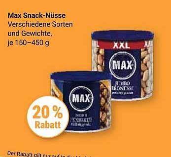 Max Snack-Nüsse Verschiedene Sorten Und Gewichte, Je 150–450 G Angebot ...