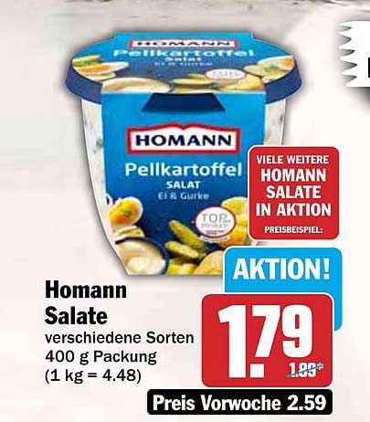 Homann Salate Verschiedene Sorten 400 G Packung Angebot bei Hit ...