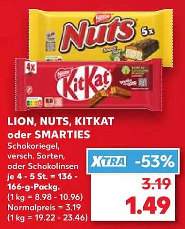 Lion, Nuts, Kitkat Oder Smarties Schokoriegel, Versch. Sorten, Oder ...
