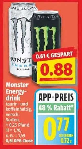 Monster Energy-Drink Taurín- Und Koffeinhaltig, Verschieden. Sorten ...