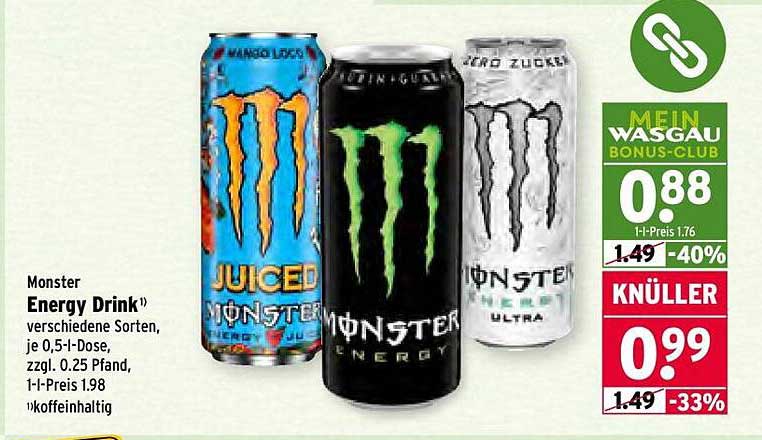 Monster Energy Drink*) Verschiedene Sorten, Je 0,5-L-Dose Angebot bei ...