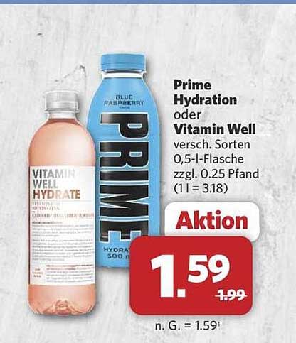 Prime Hydration Oder Vitamin Well Versch. Sorten 0,5-L-Flasche Zzgl. 0. ...