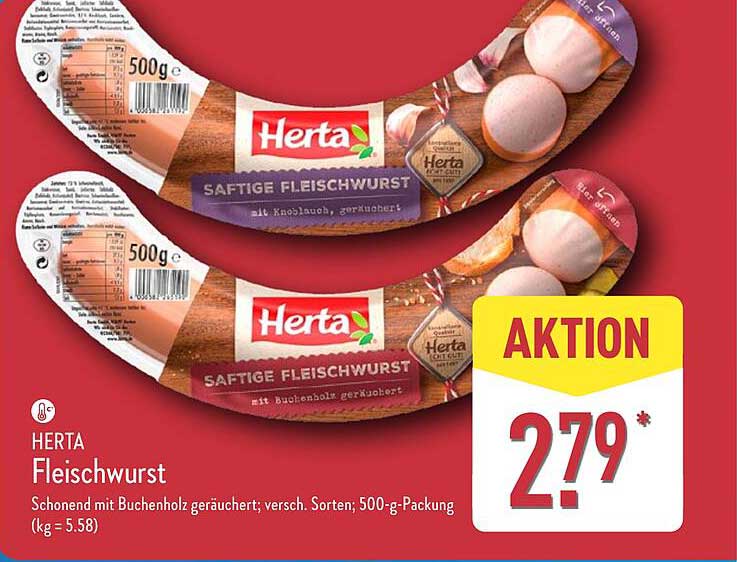 Herta Fleischwurst Angebot bei Aldi Nord