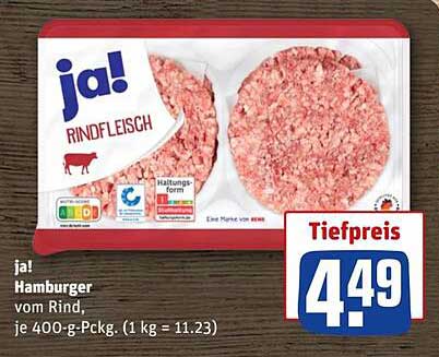 Ja! Rindfleisch Hamburger Angebot bei REWE Center