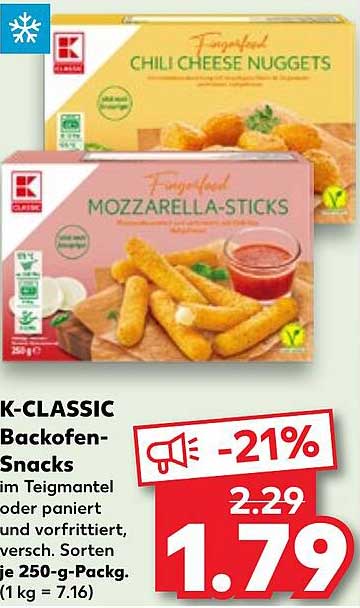 K-Classic Backofensnacks Chili Cheese Nuggets Mozzarella-Sticks Angebot ...
