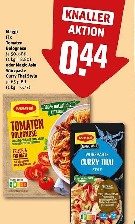 Maggi Fix Tomaten Bolognese Oder Magic Asia Würzpaste Curry Thai Style ...