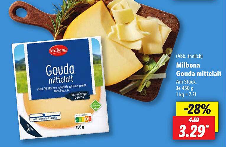 Milbona Gouda Mittelalt Angebot bei Lidl - ProspektGuru.de