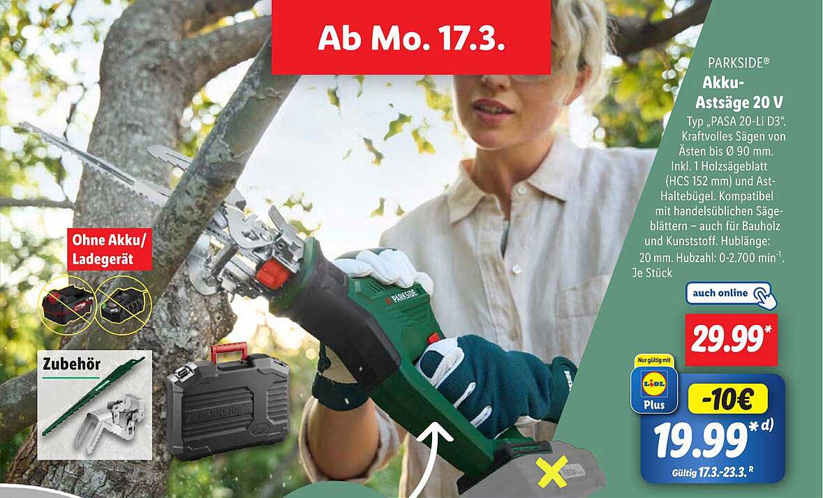 Parkside® Akku-Astsäge 20 V Angebot bei Lidl - ProspektGuru.de