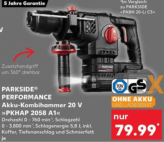 Parkside® Performance Akku-Kombihammer 20 V »Pkhap 2058 A1« Angebot bei Kaufland