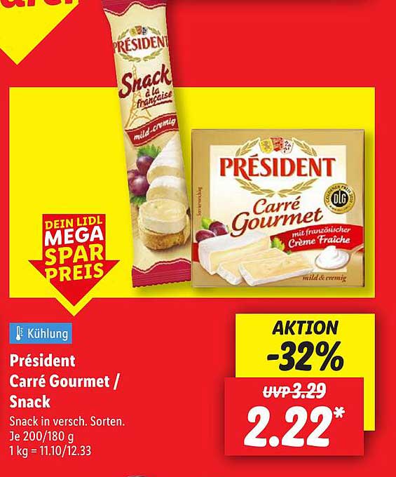 Président Carré Gourmet / Snack Angebot bei Lidl