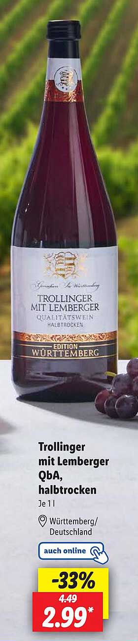 Trollinger Mit Lemberger Qba, Halbtrocken Angebot bei Lidl