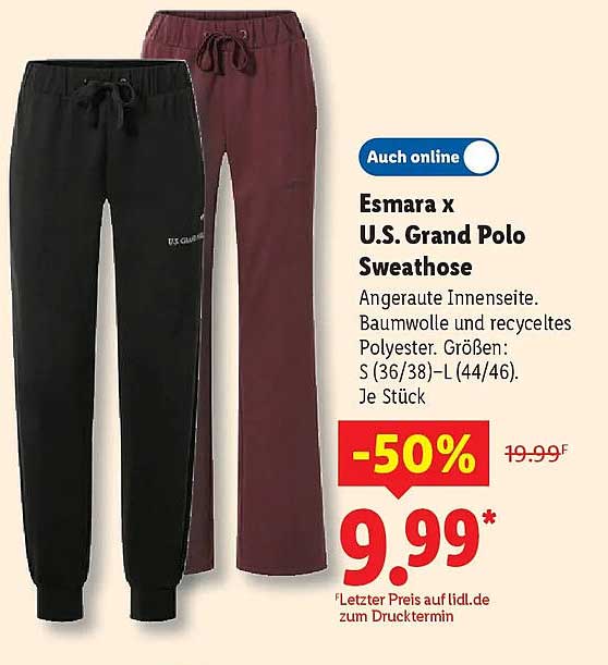 Esmara X U.s. Grand Polo Sweathose Angebot bei Lidl - ProspektGuru.de