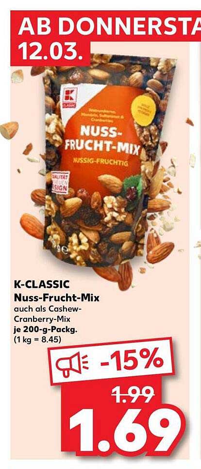 K-Classic Nuss-Frucht-Mix Auch Als Cashew-Cranberry-Mix Je 200-G-Packg ...
