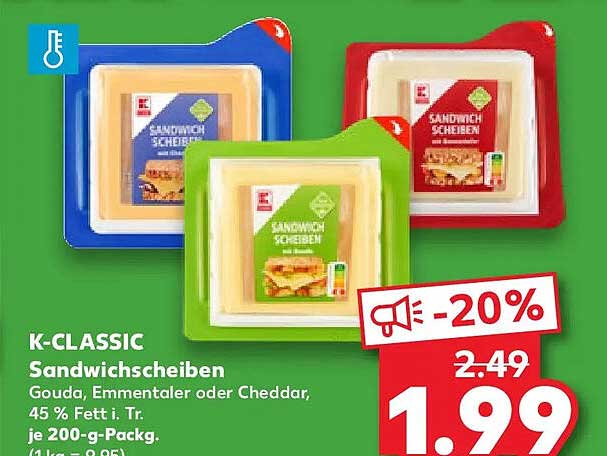 K-Classic Sandwichscheiben Gouda, Emmentaler Oder Cheddar, 45 % Fett I ...