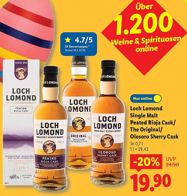 Loch Lomond Single Malt Peated Rioja Cask/ The Original/ Oloroso Sherry ...