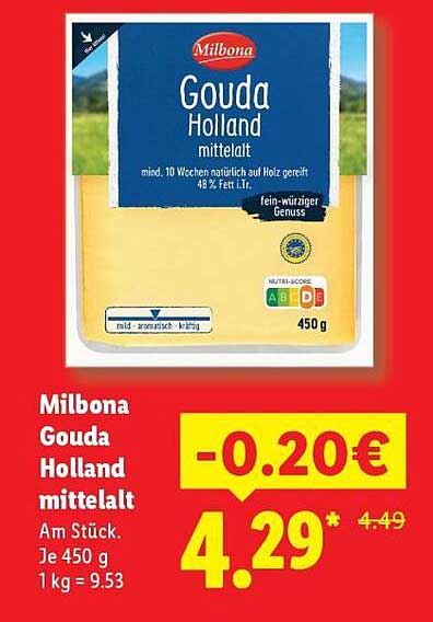Milbona Gouda Holland Mittelalt Angebot bei Lidl - ProspektGuru.de