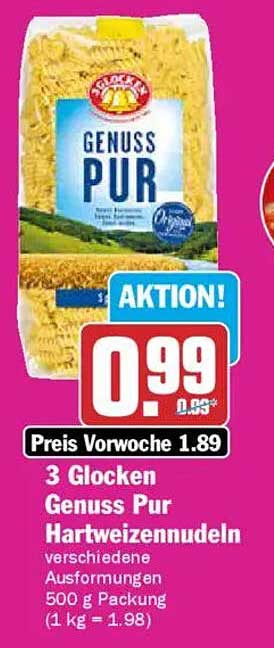 3 Glocken Genuss Pur Hartweizennudeln Angebot bei AEZ - ProspektGuru.de