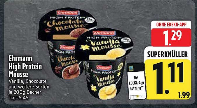 Ehrmann High Protein Mousse – Vanilla, Chocolate Und Weitere Sorten ...