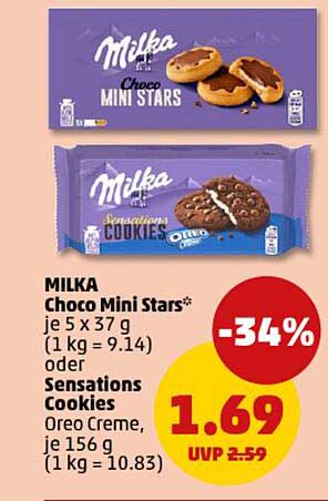 Milka Choco Mini Stars* Oder Sensations Cookies Angebot bei Penny