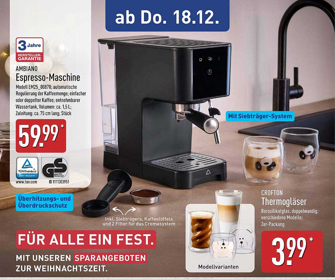 Ambiano Espresso-Maschine Em25_00878 Angebot bei Aldi Nord - ProspektGuru.de