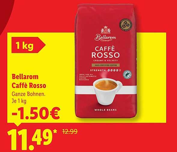 Bellarom Caffè Rosso – Ganze Bohnen, 1 Kg Angebot bei Lidl ...