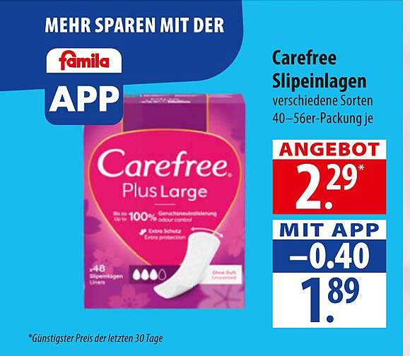 Carefree Slipeinlagen – Verschiedene Sorten 40–56Er-Packung Angebot bei ...