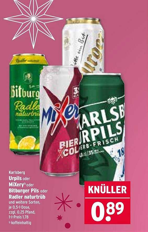 Karlsberg Urpils, Mixery Oder Bitburger Pils Sowie Radler Naturtrüb Und ...