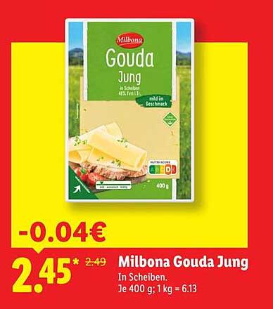 Milbona Gouda Jung In Scheiben Angebot bei Lidl - ProspektGuru.de
